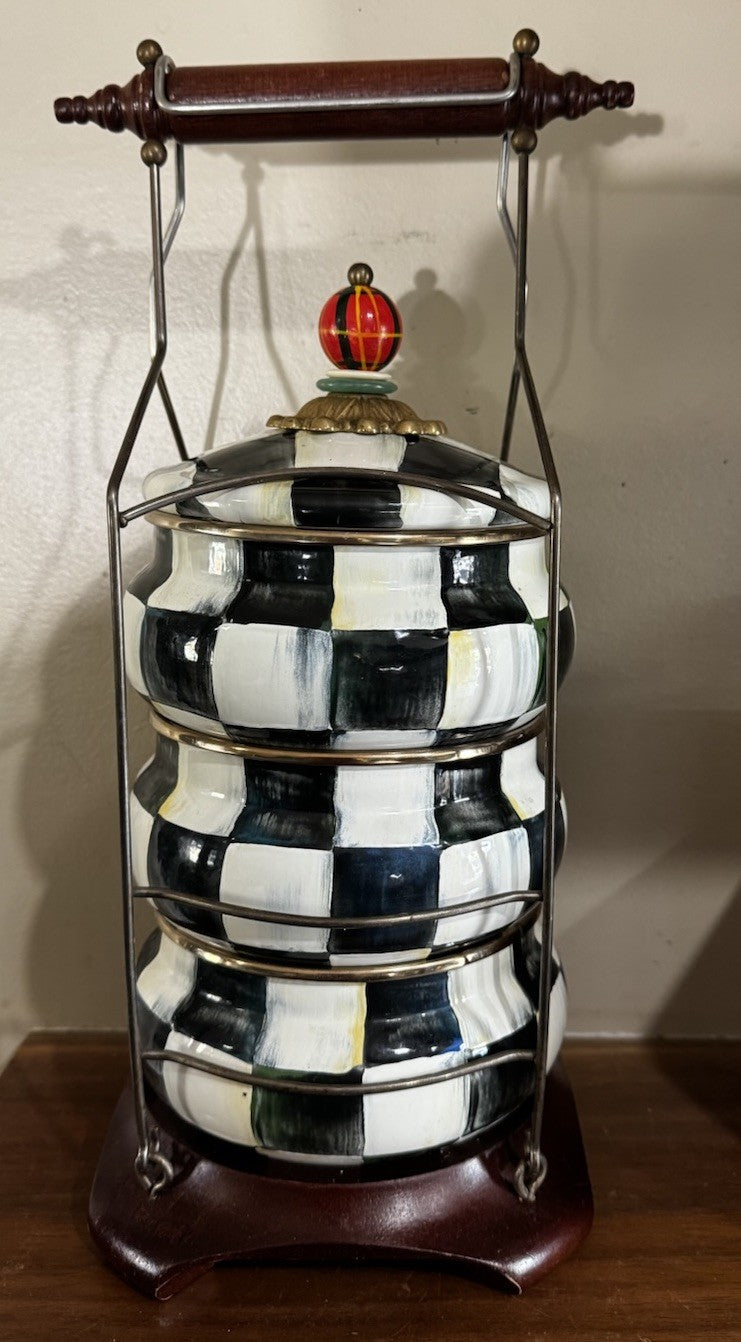 Mackenzie Childs Courtly Check Stack Squash Pot Tiffin Set 1995 Enamel ...